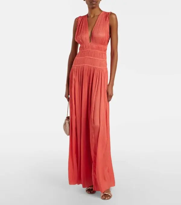 Ulla Johnson Tasneem Plissé Satin Gown - Pink