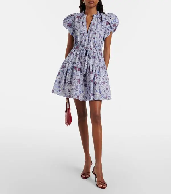 Ulla Johnson Izel Floral Cotton Minidress - Blue