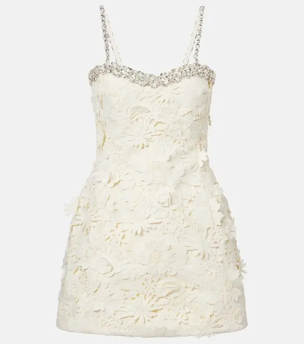 LEO LIN Sophie Embellished Lace Minidress - White