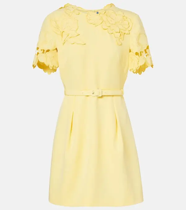LEO LIN Aurelie Belted Floral-appliqué Minidress - Yellow