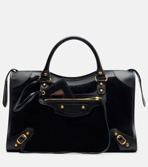 Balenciaga Le City Medium Leather-trimmed Suede Tote Bag - Black