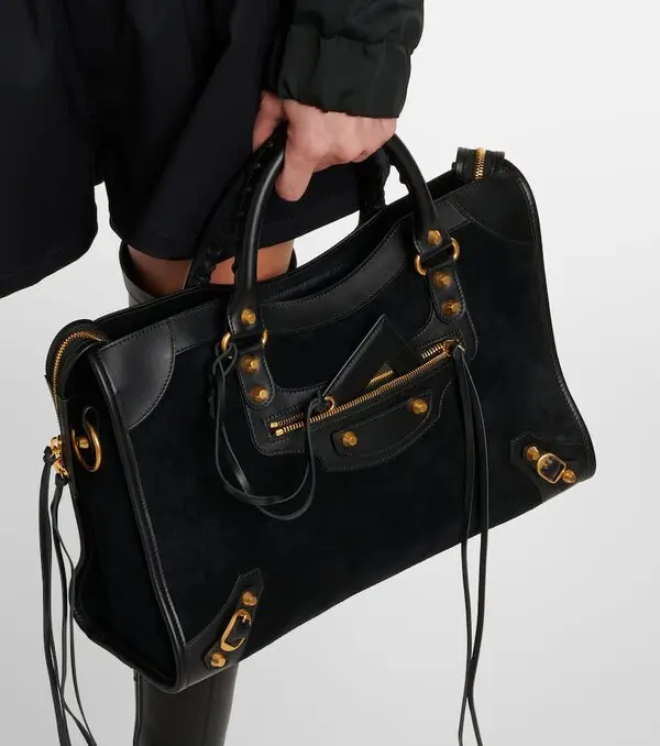 Balenciaga Le City Medium Suede Tote Bag - Black