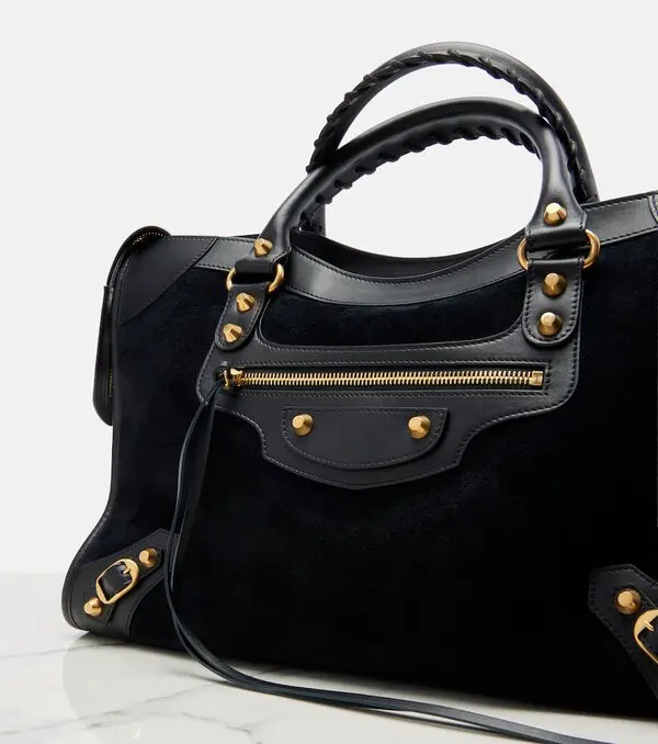 Balenciaga Le City Medium Suede Tote Bag - Black
