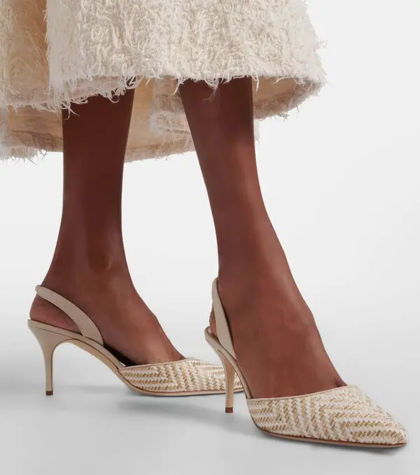 Manolo Blahnik Carolyne Raffia Slingback Pumps