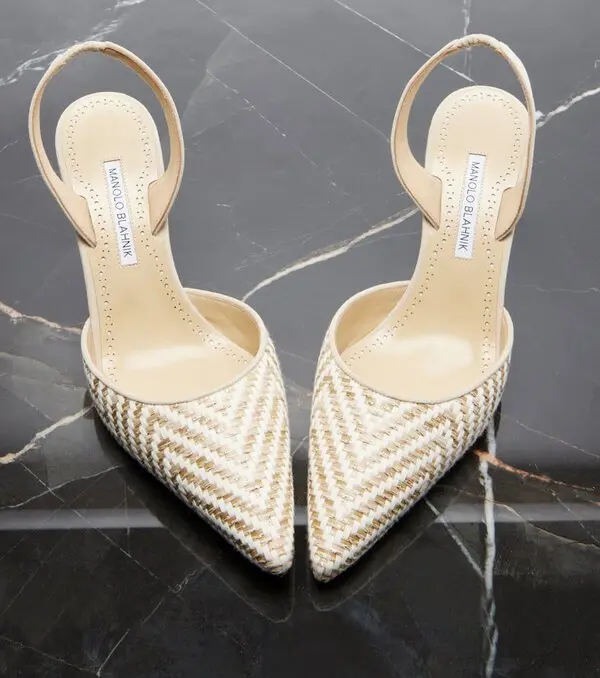 Manolo Blahnik Carolyne Raffia Slingback Pumps