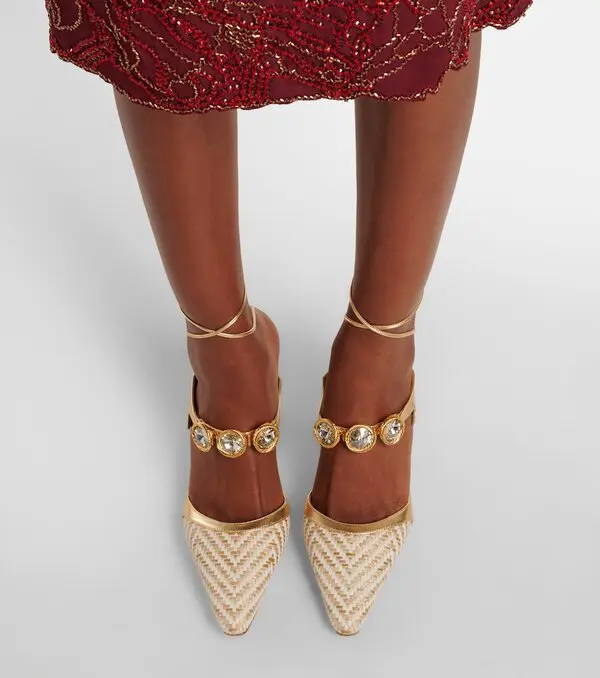 Manolo Blahnik Soria Embellished Leather-trimmed Pumps