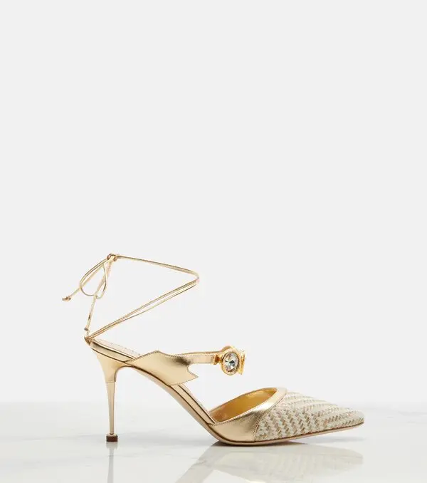 Manolo Blahnik Soria Embellished Leather-trimmed Pumps