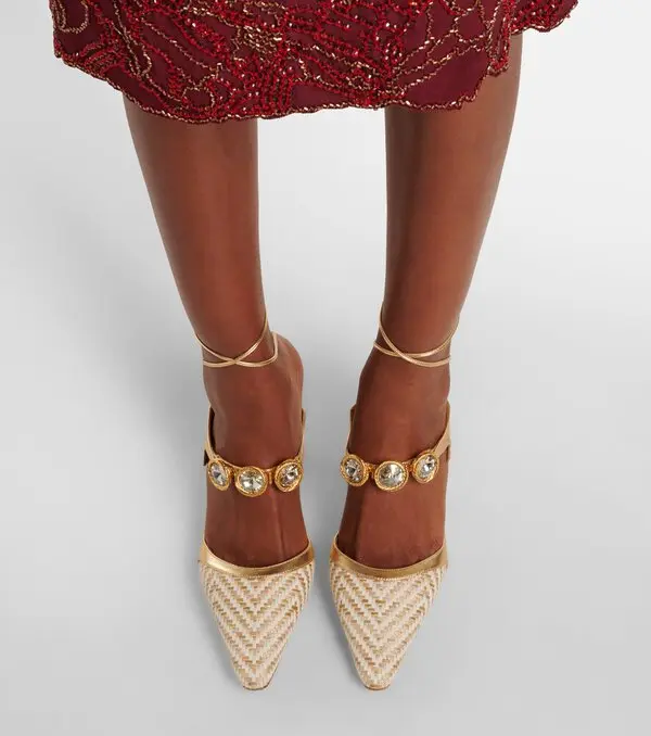 Manolo Blahnik Soria Embellished Leather-trimmed Pumps