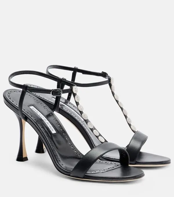 Manolo Blahnik Leather Embellished Sandals