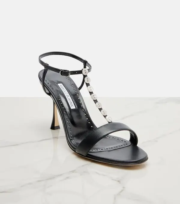 Manolo Blahnik Leather Embellished Sandals