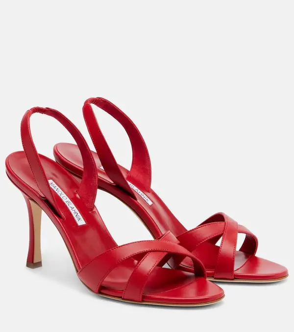 Manolo Blahnik Callasli Leather Slingback Sandals - Red