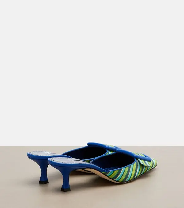 Manolo Blahnik Maysalebi Striped Buckled Mules - Blue