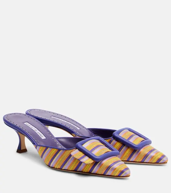 Manolo Blahnik Maysalebi Striped Leather-trimmed Mules - Multicoloured