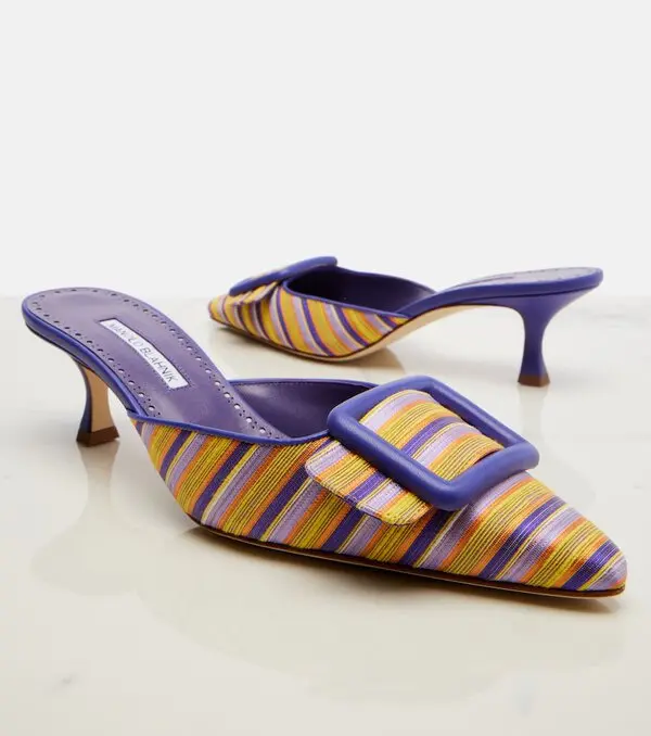 Manolo Blahnik Maysalebi Striped Leather-trimmed Mules - Multicoloured