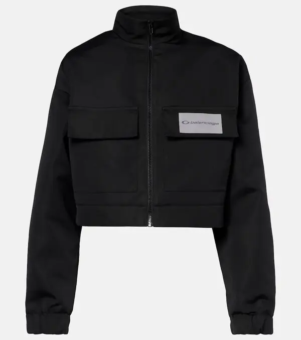 Balenciaga Cropped Technical Faille Track Jacket - Black