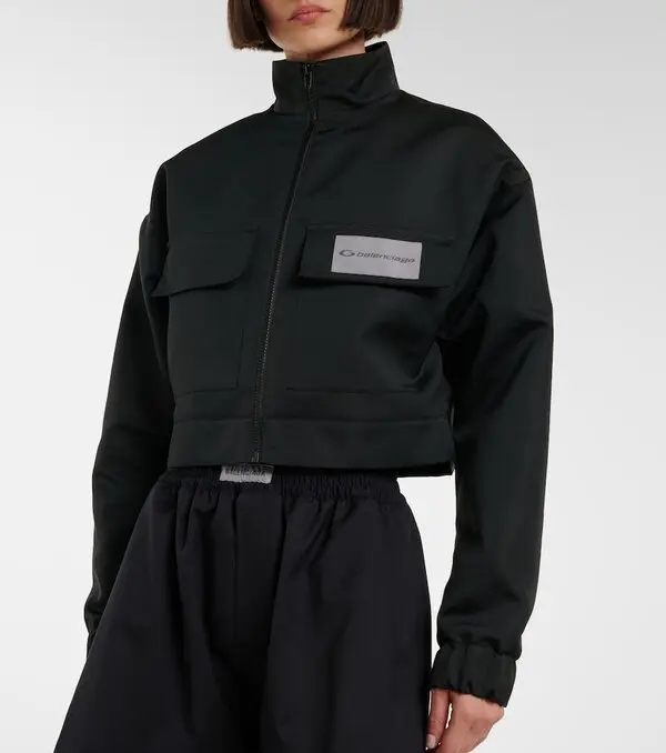Balenciaga Cropped Technical Faille Track Jacket - Black