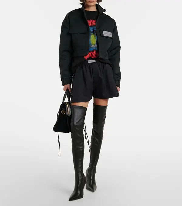 Balenciaga Cropped Technical Faille Track Jacket - Black