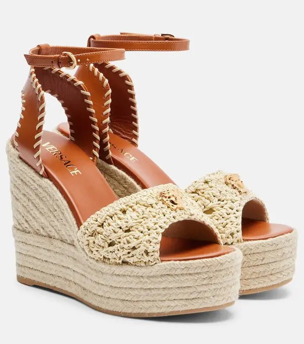 Versace Medusa Espadrille Wedge Sandals - Beige