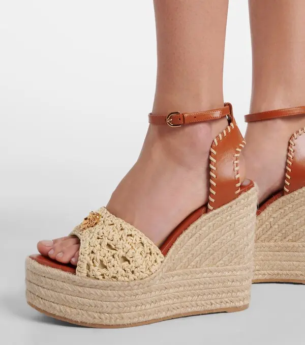 Versace Medusa Espadrille Wedge Sandals - Beige