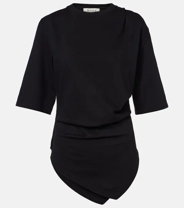 RÓHE Gathered Organic Cotton T-shirt - Black