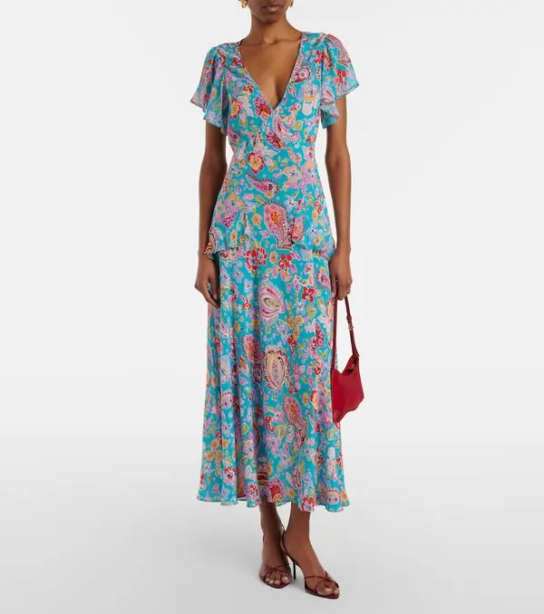 Rixo Evie Silk Crêpe De Chine Midi Dress