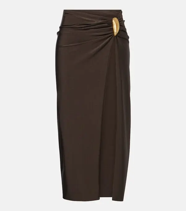 Simkhai Eiana Appliqué Ruched Midi Skirt - Brown
