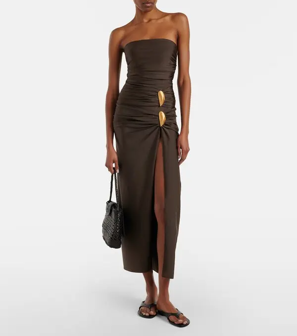Simkhai Eiana Appliqué Ruched Midi Skirt