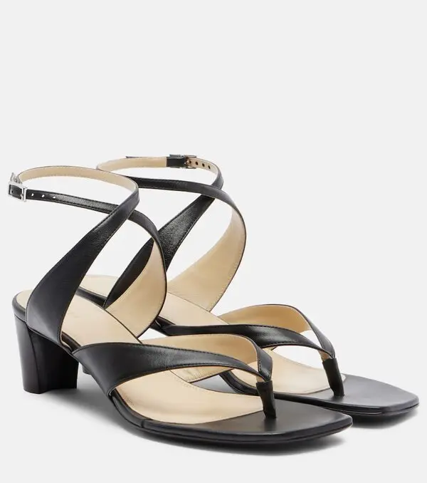 LEMAIRE Leather Slingback Thong Sandals - Brown