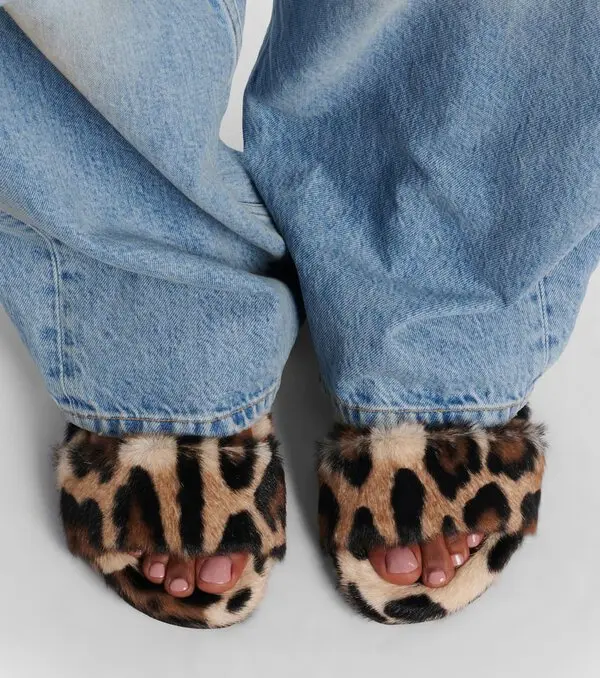 Dolce & Gabbana Leopard-print Shearling Slides