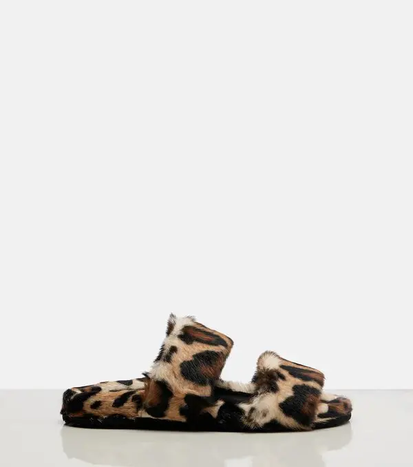 Dolce & Gabbana Leopard-print Shearling Slides