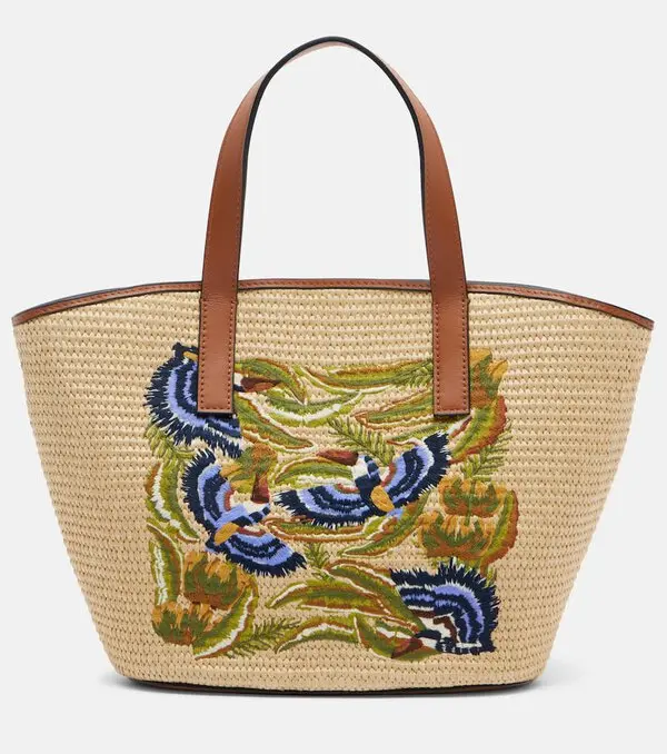 Farm Rio Basket Small Leather-trimmed Tote Bag - Multicoloured