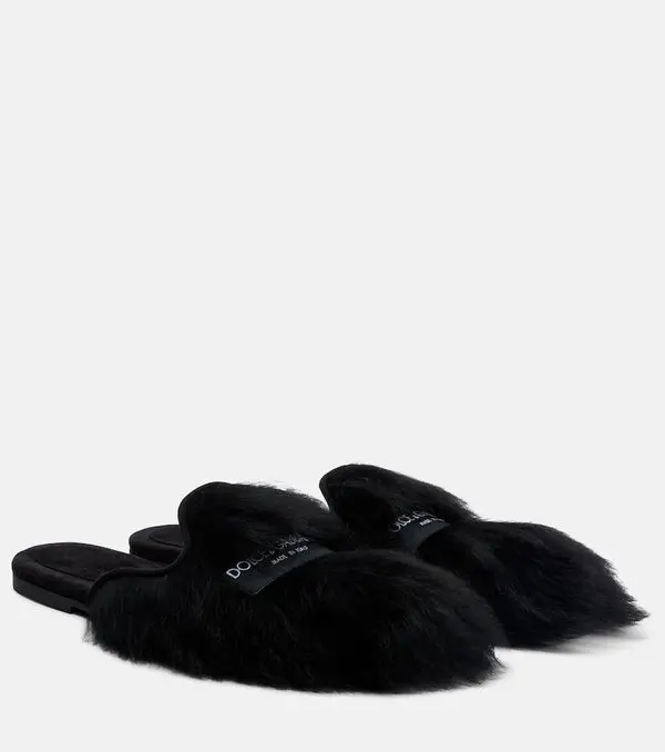 Dolce & Gabbana Shearling Mules - Black