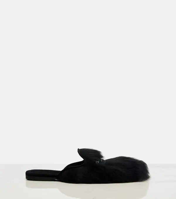Dolce & Gabbana Shearling Mules - Black