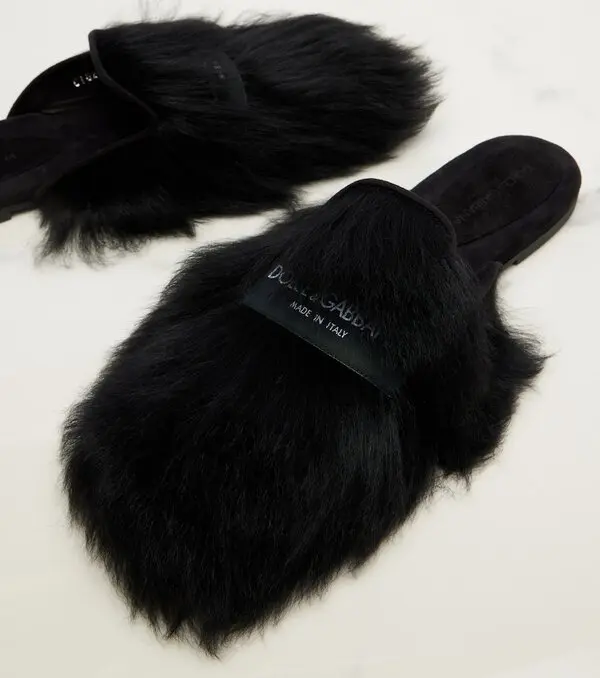 Dolce & Gabbana Shearling Mules - Black