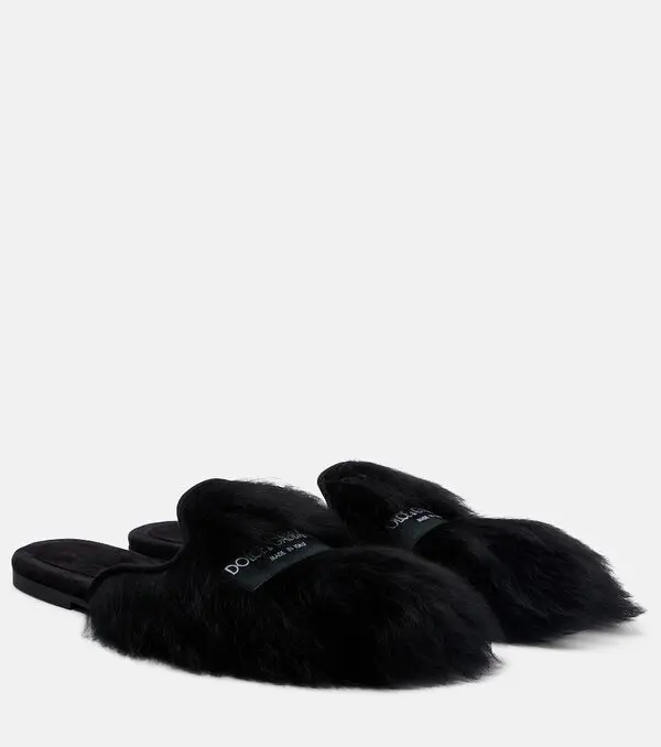 Dolce & Gabbana Shearling Mules - Black