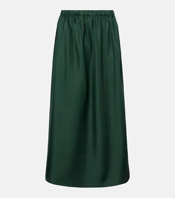 Asceno Roma Silk Twill Maxi Skirt - Green