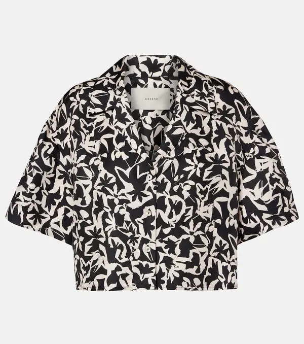 Asceno Lincoln Printed Cropped Shirt - Black
