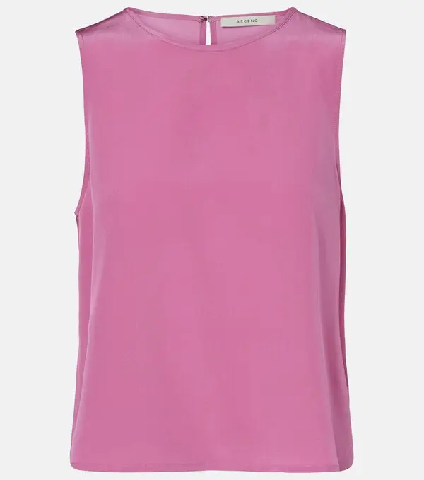 Asceno Sofia Silk Crêpe Tank Top - Pink
