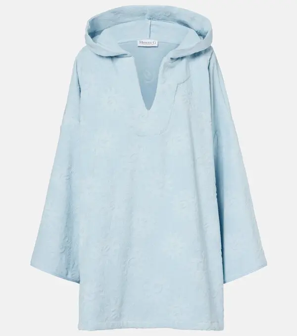 Hunza G Hooded Cotton Terry Poncho - Blue