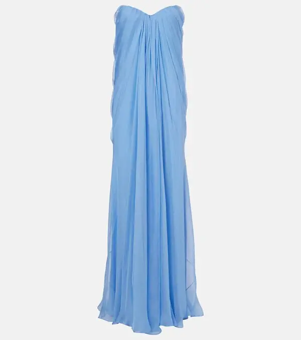 Alexander McQueen Silk Bustier Gown - Blue