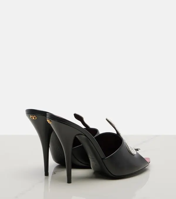 Valentino Garavani Cœur Vipère Embellished Leather Mules - Black