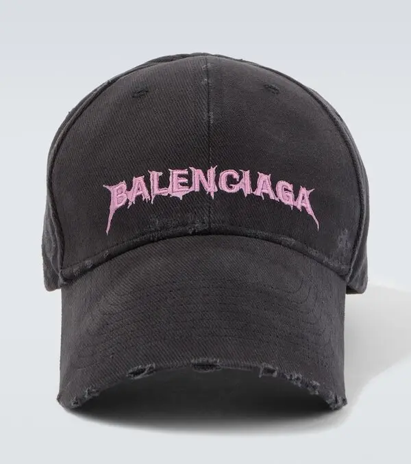 Balenciaga Logo Distressed Cotton Baseball Cap - Black