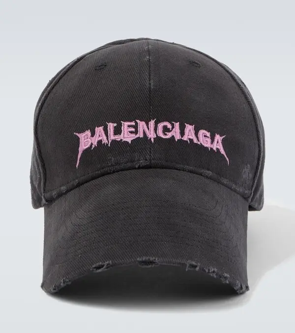 Balenciaga Logo Distressed Cotton Baseball Cap - Black
