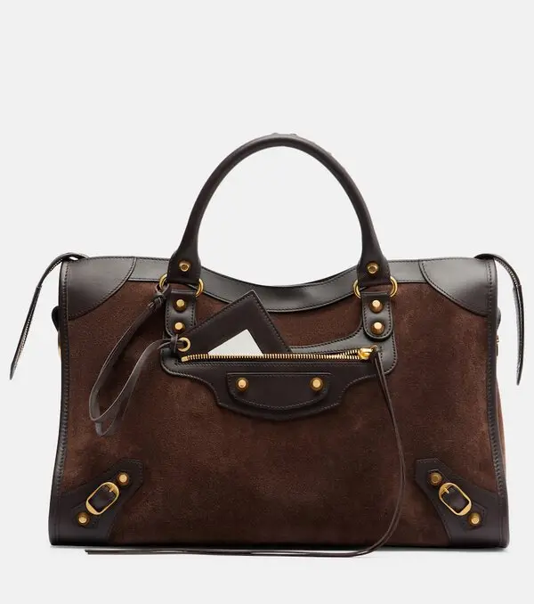Balenciaga Le City Medium Leather-trimmed Suede Tote Bag - Brown