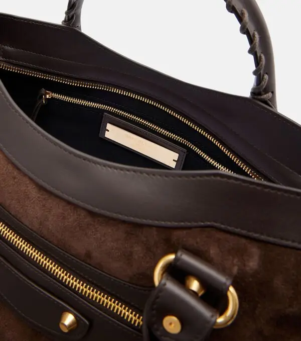 Balenciaga Le City Medium Leather-trimmed Suede Tote Bag - Brown