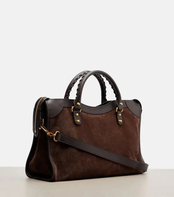 Balenciaga Le City Medium Leather-trimmed Suede Tote Bag - Brown