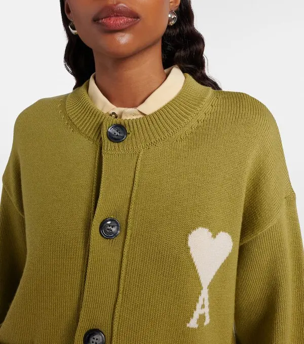 AMI Paris De Cœur Wool And Cotton Cardigan - Green