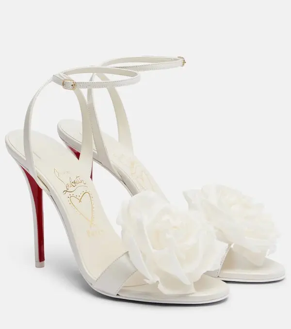 CHRISTIAN LOUBOUTIN Miss Z Floral-appliqué Leather Sandals - White