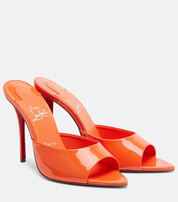 CHRISTIAN LOUBOUTIN Miss Z Patent Leather Mules - Orange