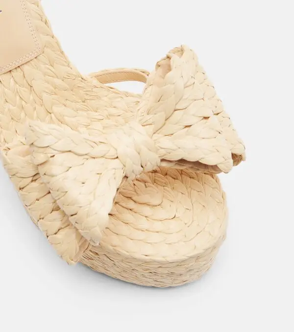 Mach & Mach Le Cadeau Raffia Espadrille Wedges - Beige